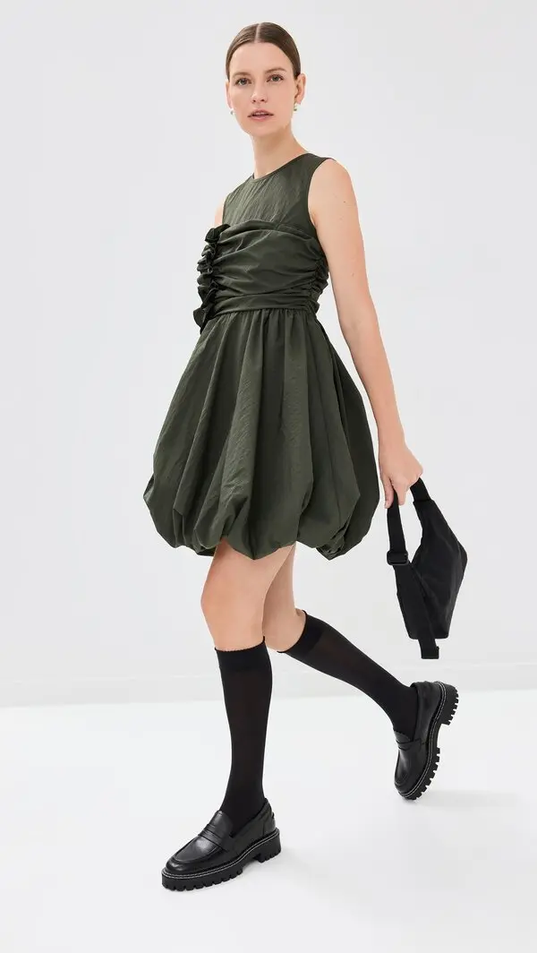 Buy Cecilie Bahnsen Olivia Recycled Taffeta Dress - Grey Olive At